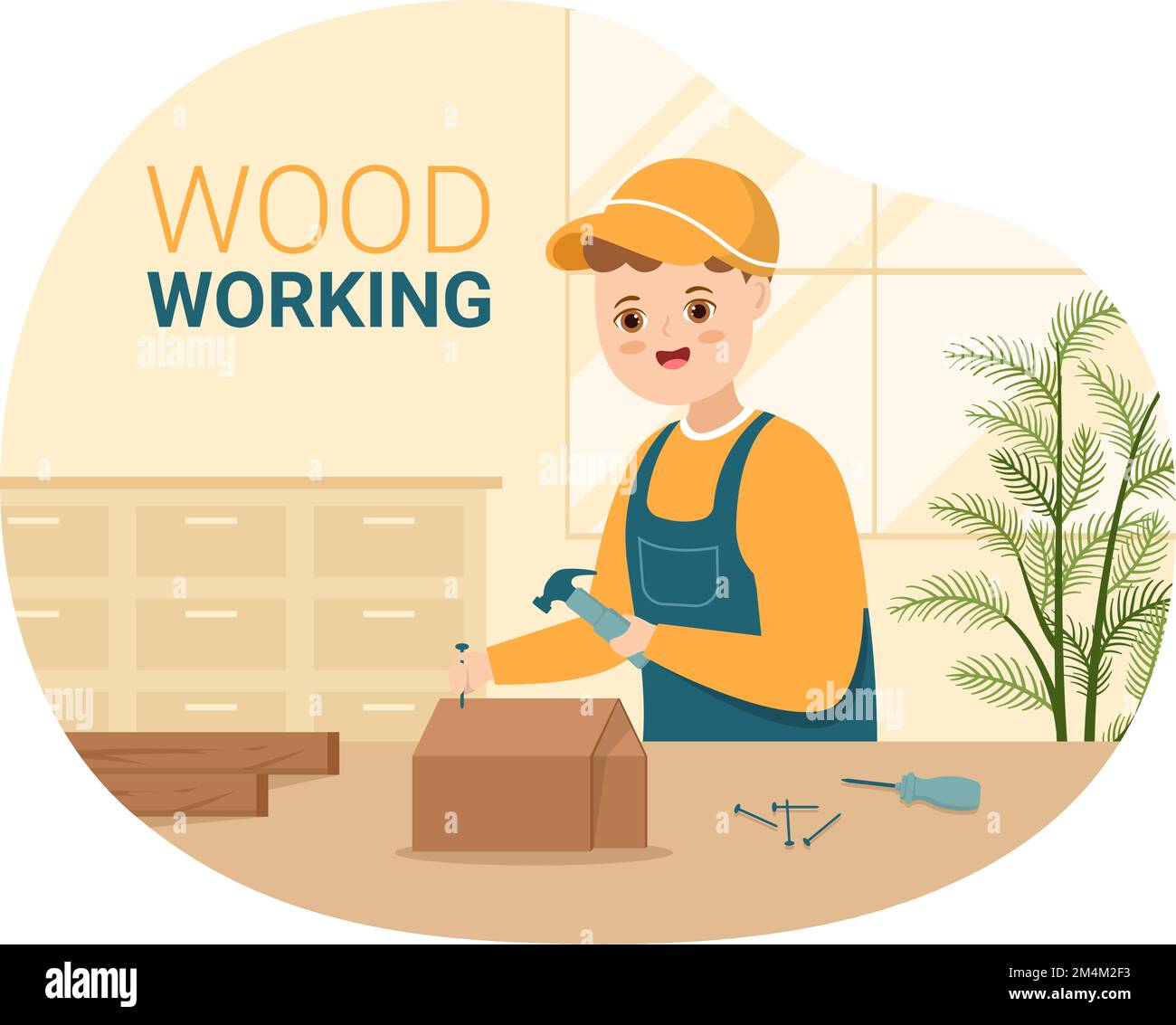 Woodworking with Wood Cutting by Modern Craftsman and Worker using ...