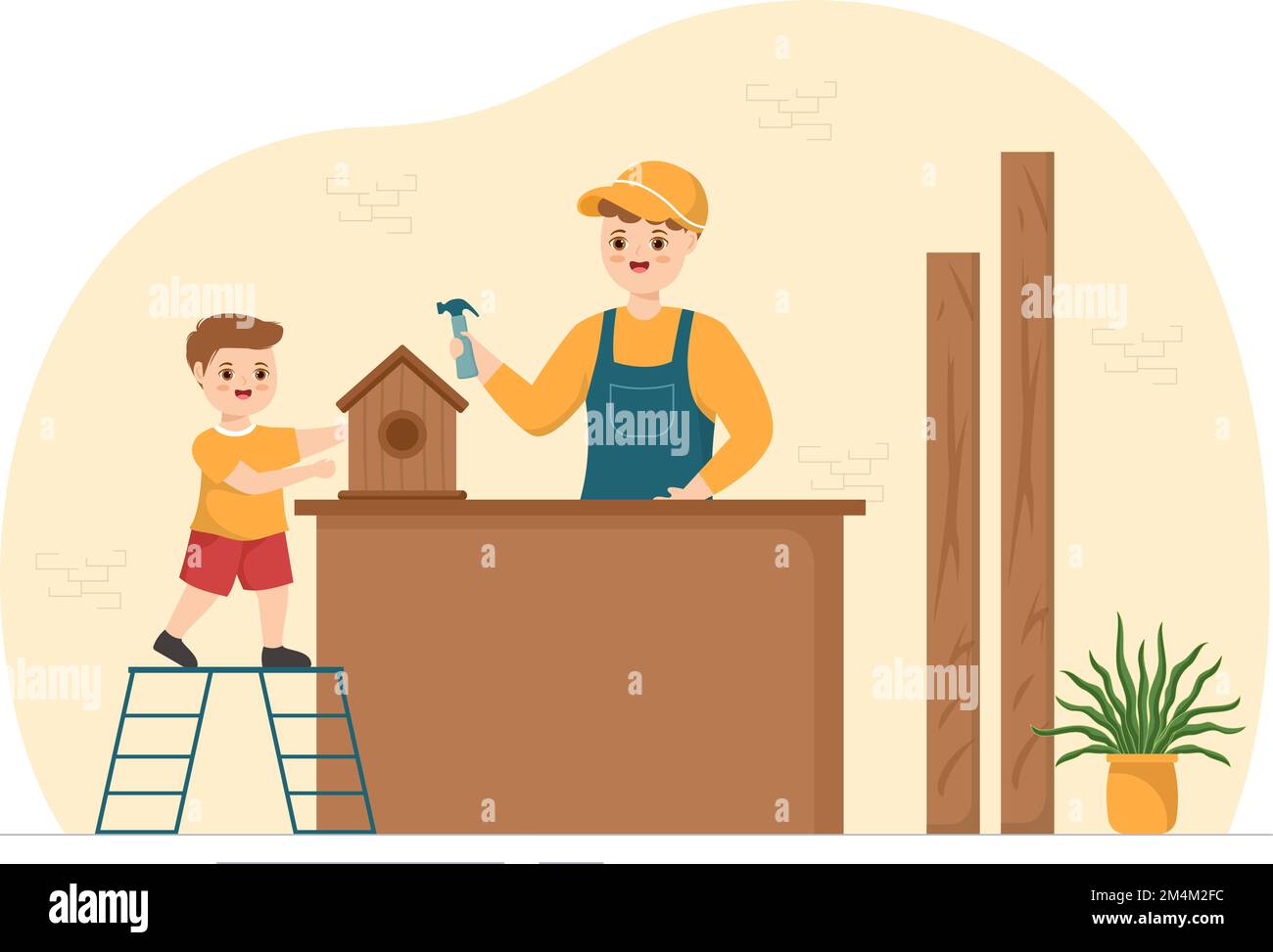 Woodworking with Wood Cutting by Modern Craftsman and Worker using Tools Set in Flat Cartoon ...