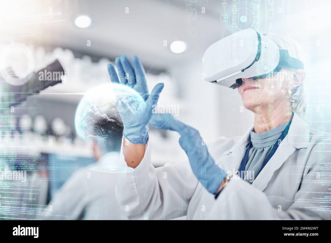 VR, healthcare and digital with a doctor scientist in a lab for ...