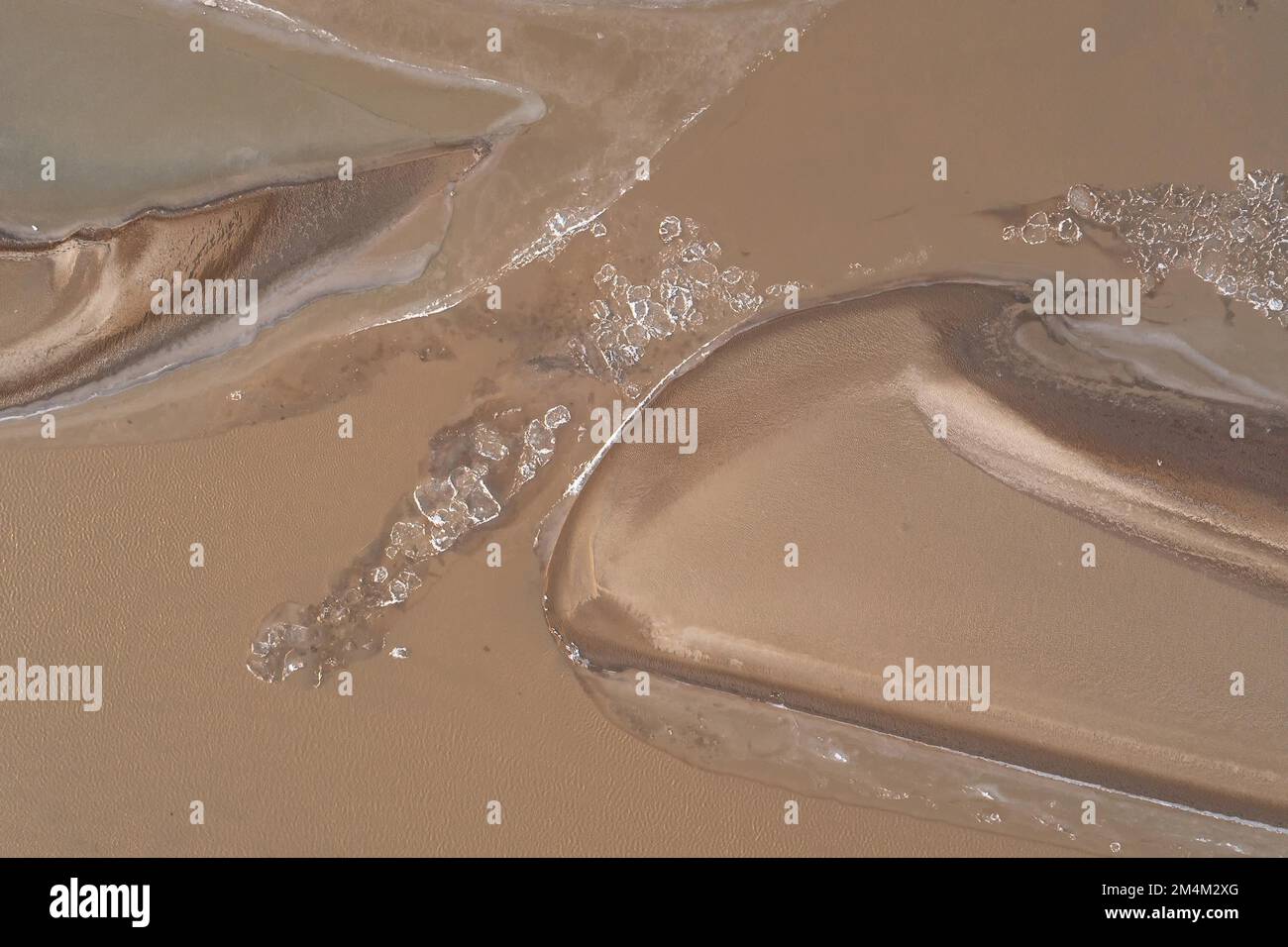 Aerial photo shows the ice flood period of the Yellow River in Binzhou ...