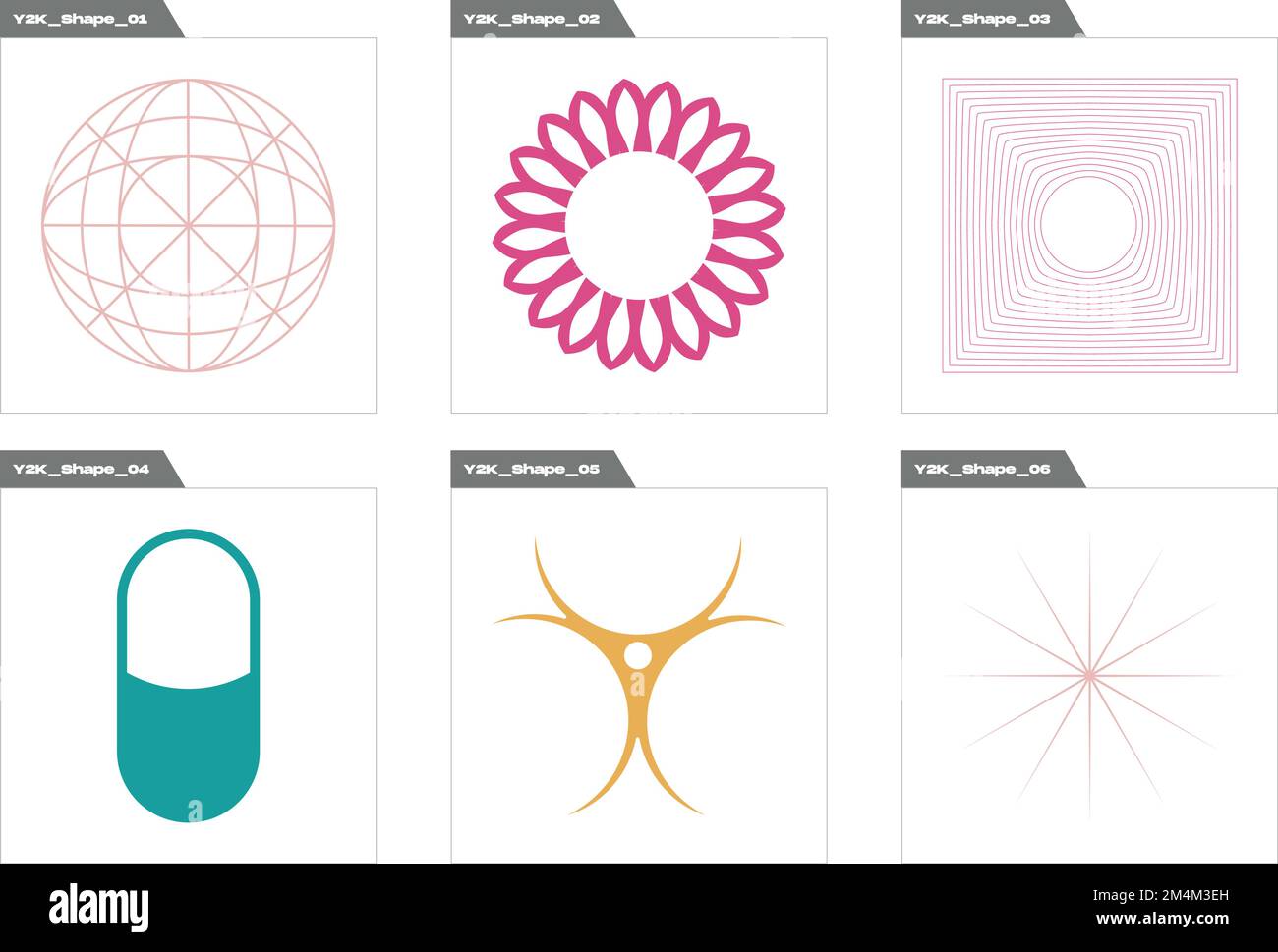 Set of Y2K style vectors of objects. Retro futuristic graphic ornaments. Objects in y2k style ...