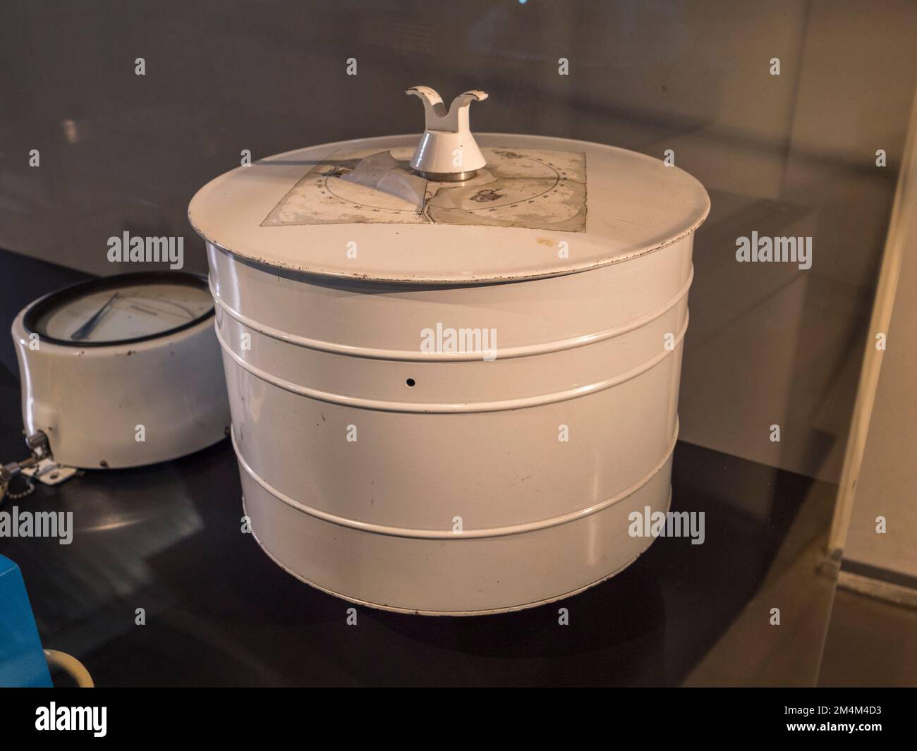 A Ground Zero Indicator white tin used to store equipment to monitor a ...