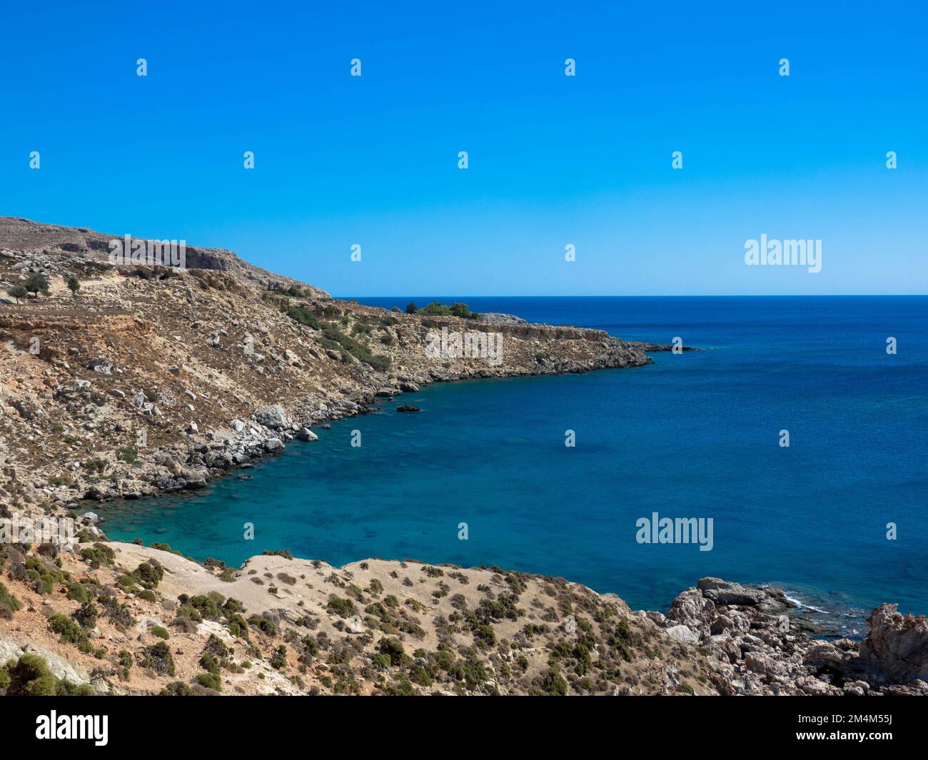 Panoramic view of the Mediterranean Sea on the rocky coast. Mountain ...