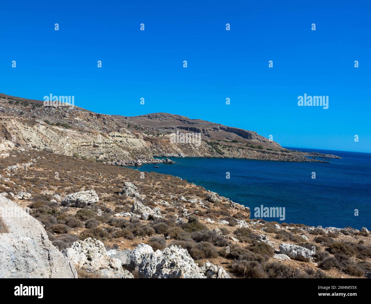 Panoramic view of the Mediterranean Sea on the rocky coast. Mountain ...