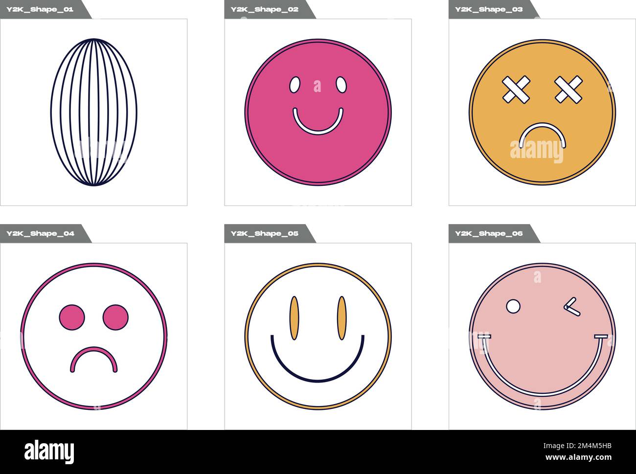 Set of Y2K style vectors of objects. Trendy geometric postmodern ...