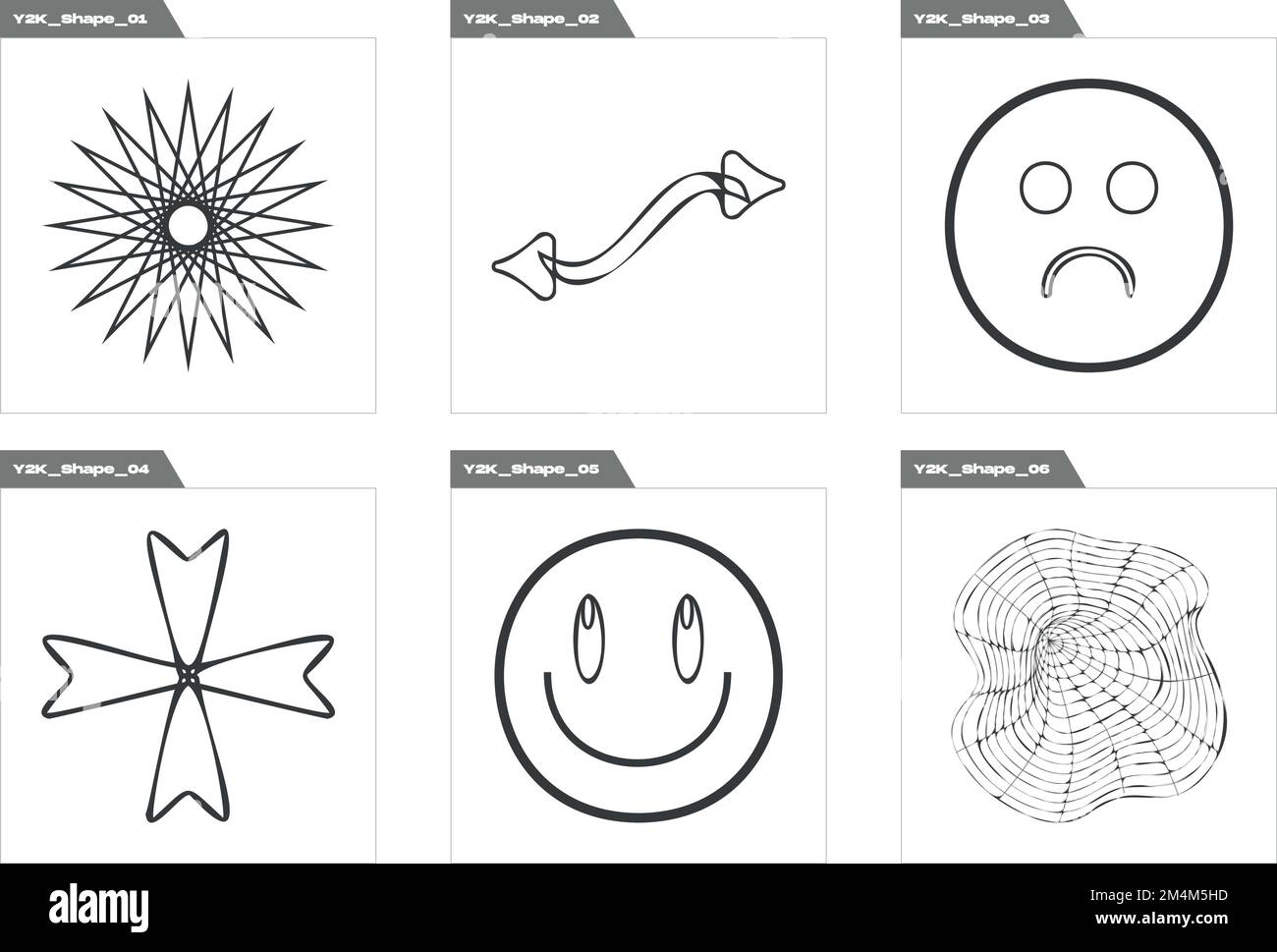 Vector set of Y2K. Retro futuristic graphic ornaments. Elements for ...