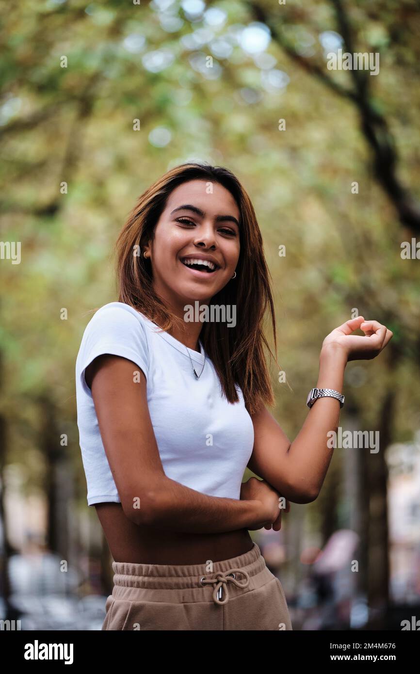 Female looking camera smile hi-res stock photography and images - Alamy