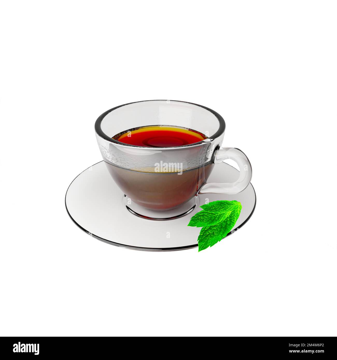 Cup of tea in glass with mint leaf white background 3D render Stock ...