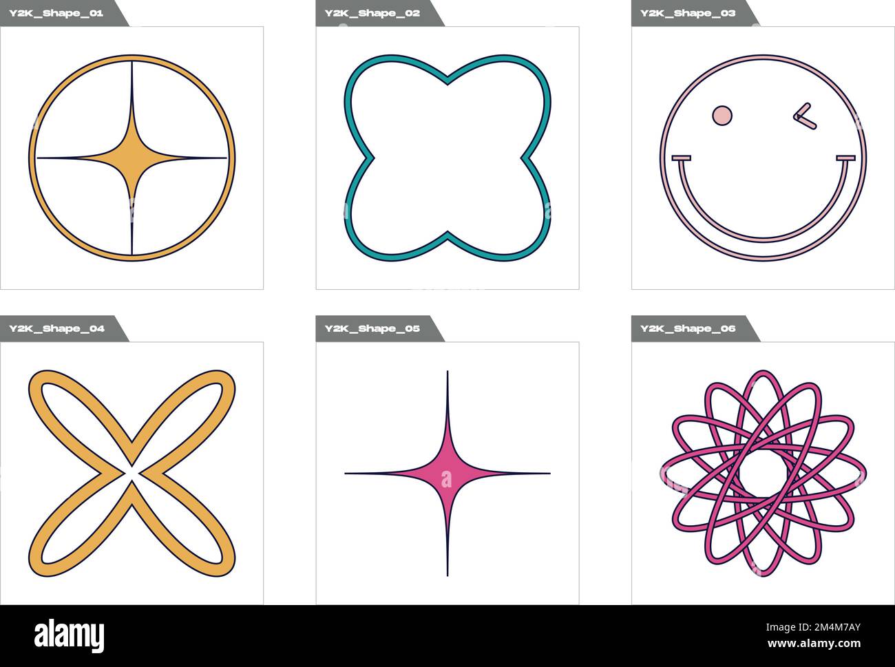 Collection of Y2K elements. Big collection of abstract graphic ...