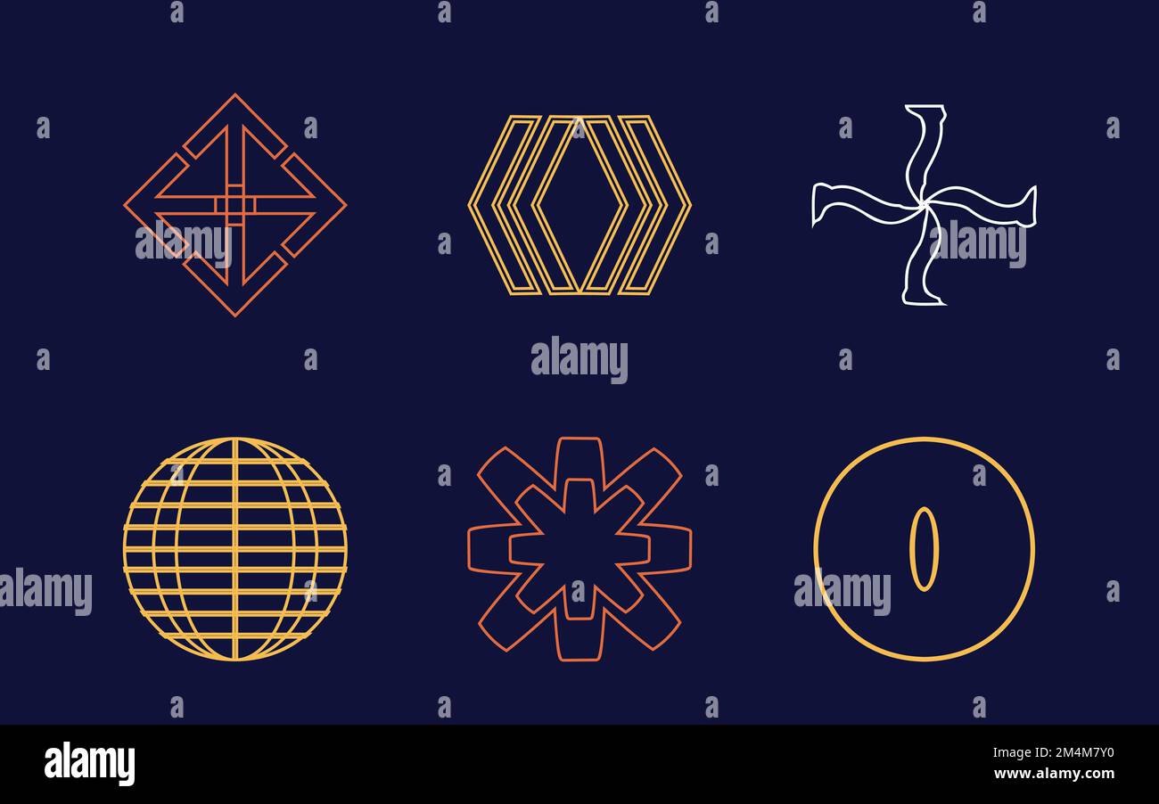 Vector Graphic Assets Set. Rave psychedelic retro futuristic set ...