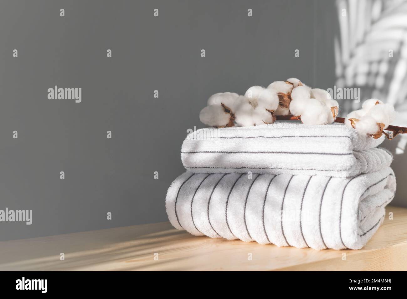 Bath fresh towels pile soft textile cotton body care neatly folded ...