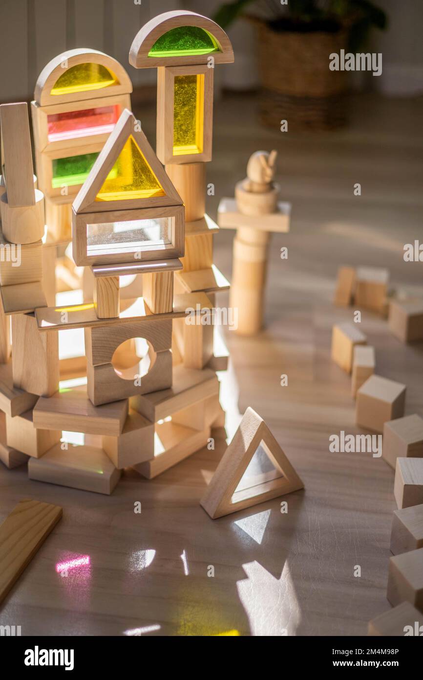Childish castle with towers wooden colored glass Montessori materials ...