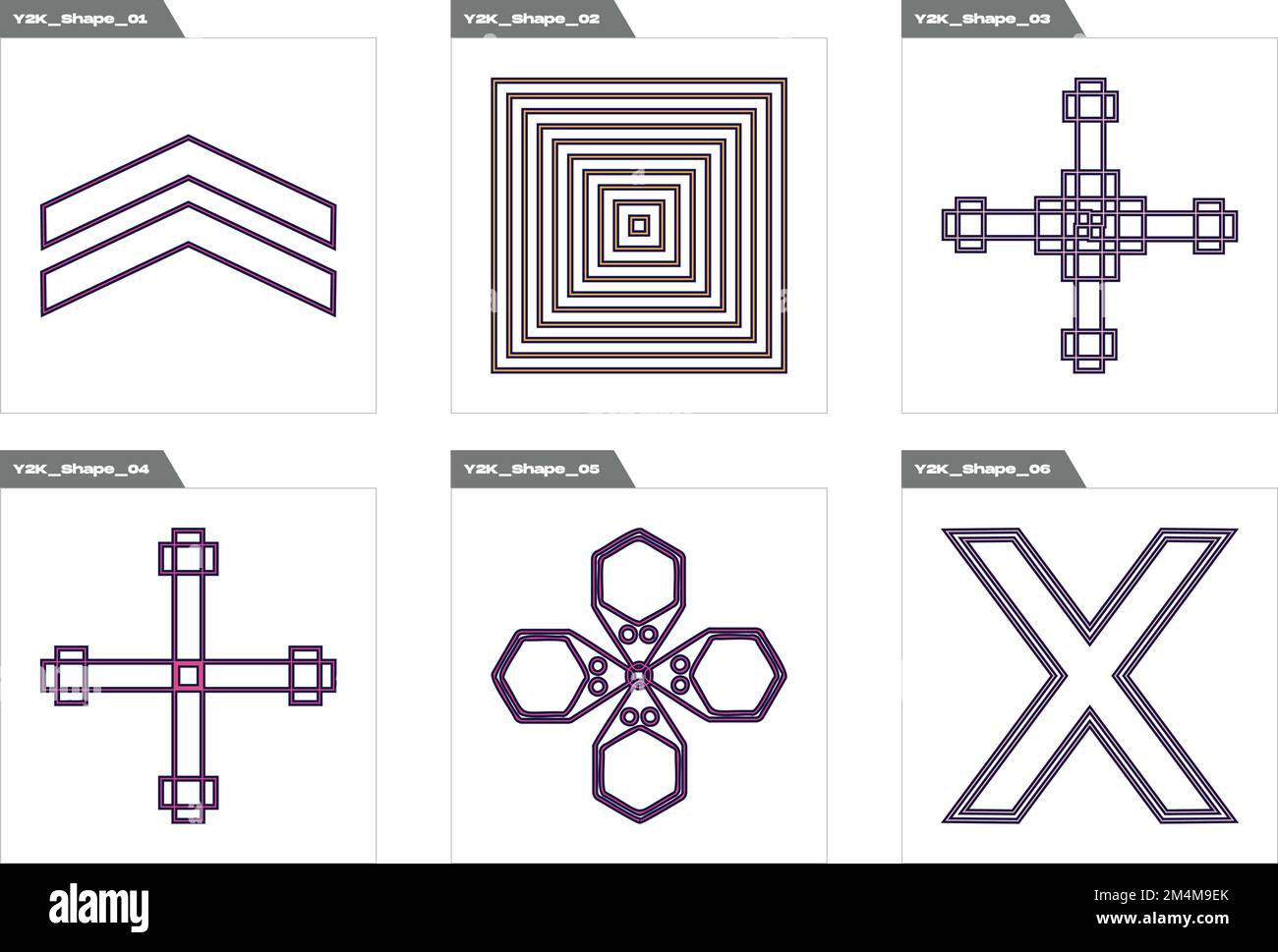 Vector set of Y2K. Big collection of abstract graphic geometric symbols ...