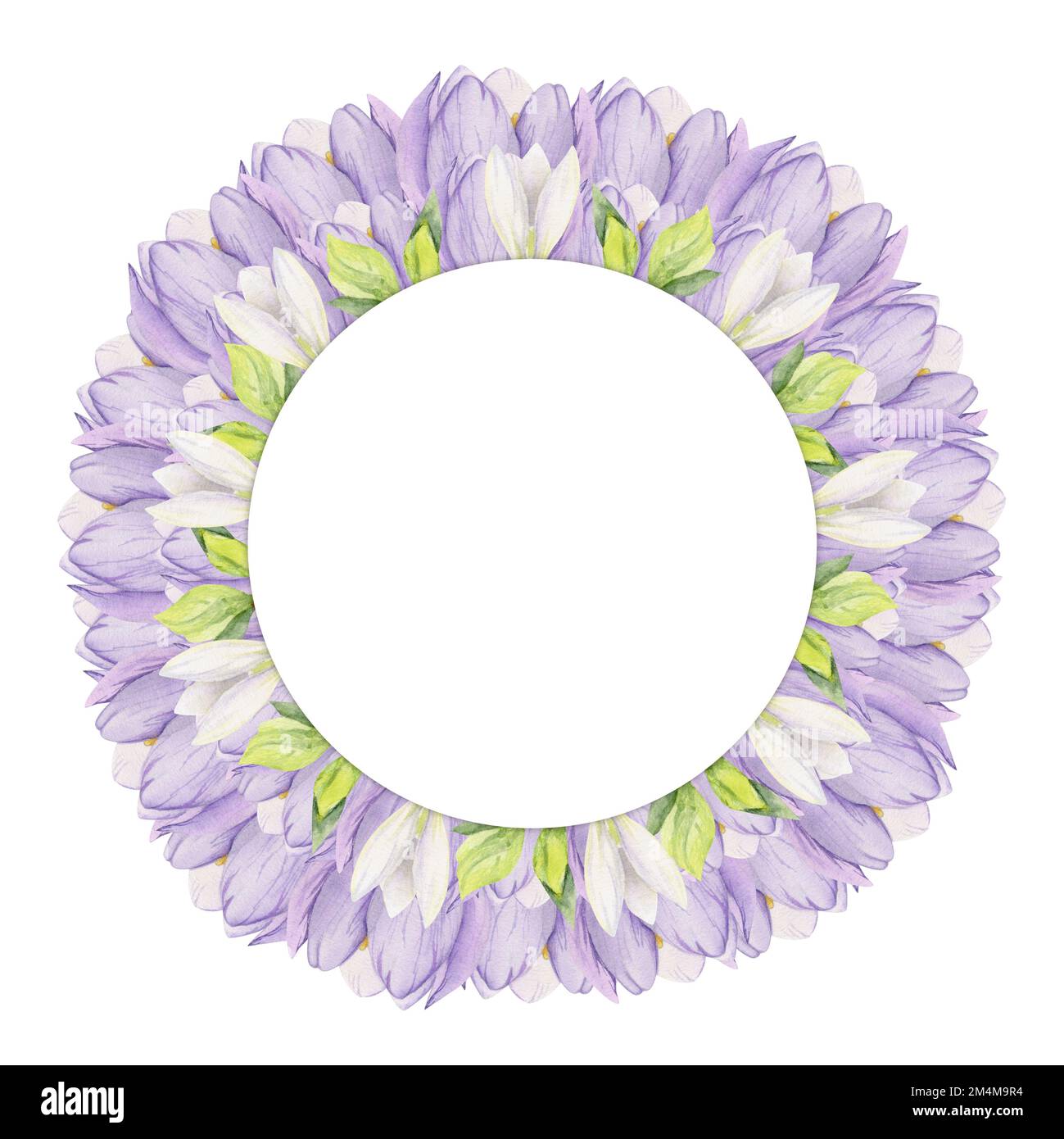 Watercolor hand drawn circle wreath with spring flowers, daffodils ...