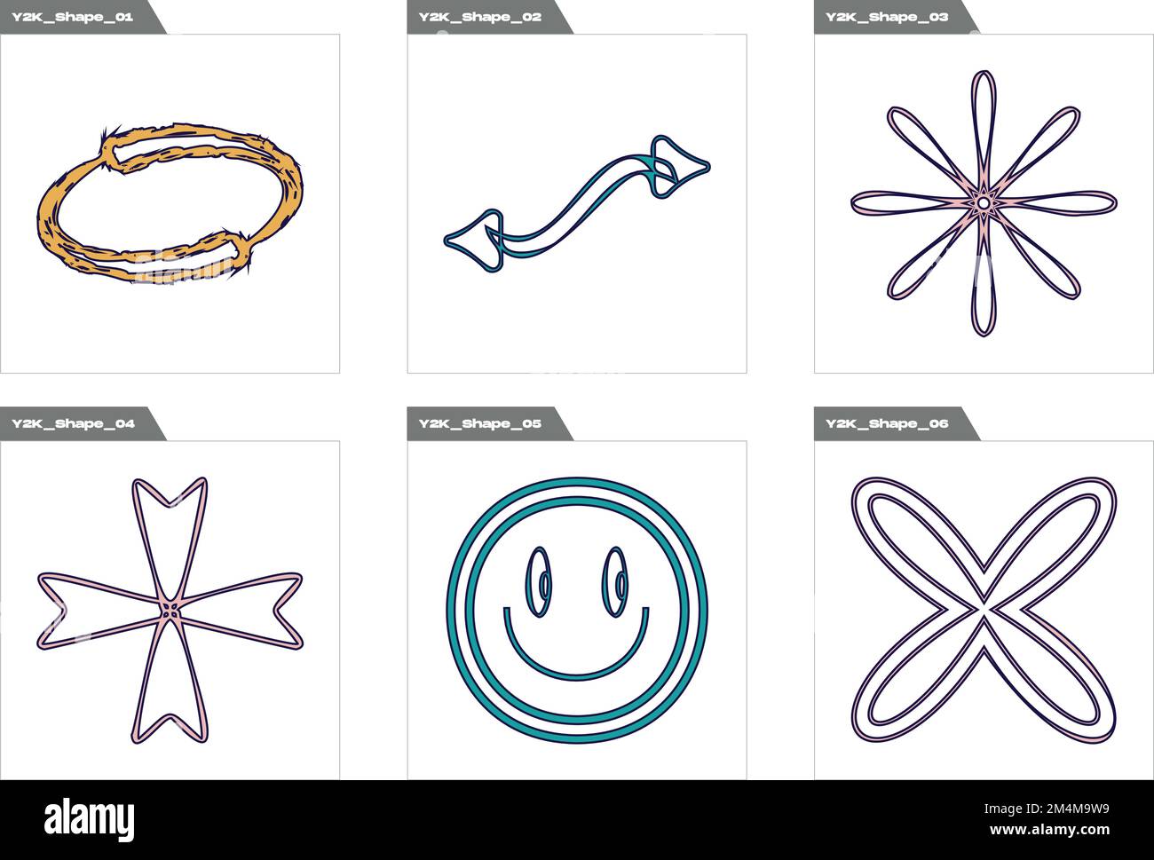 Collection of Y2K elements. Retro futuristic graphic ornaments. Objects ...