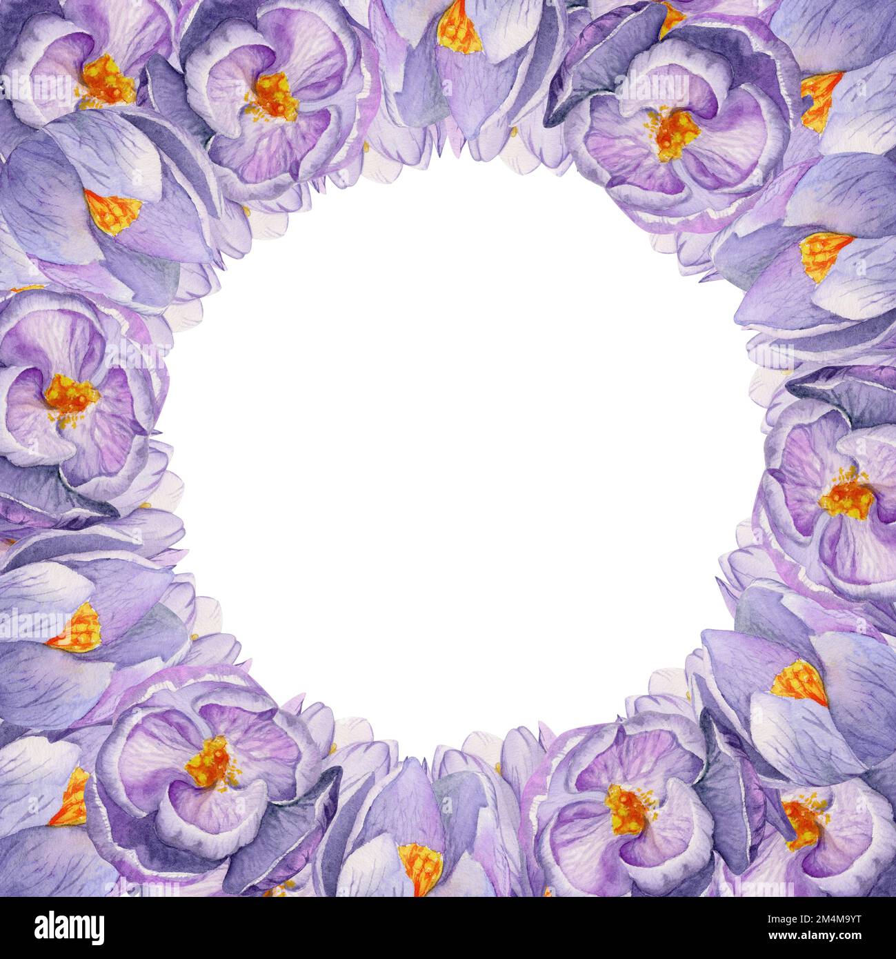 Watercolor hand drawn circle wreath with spring flowers, daffodils ...