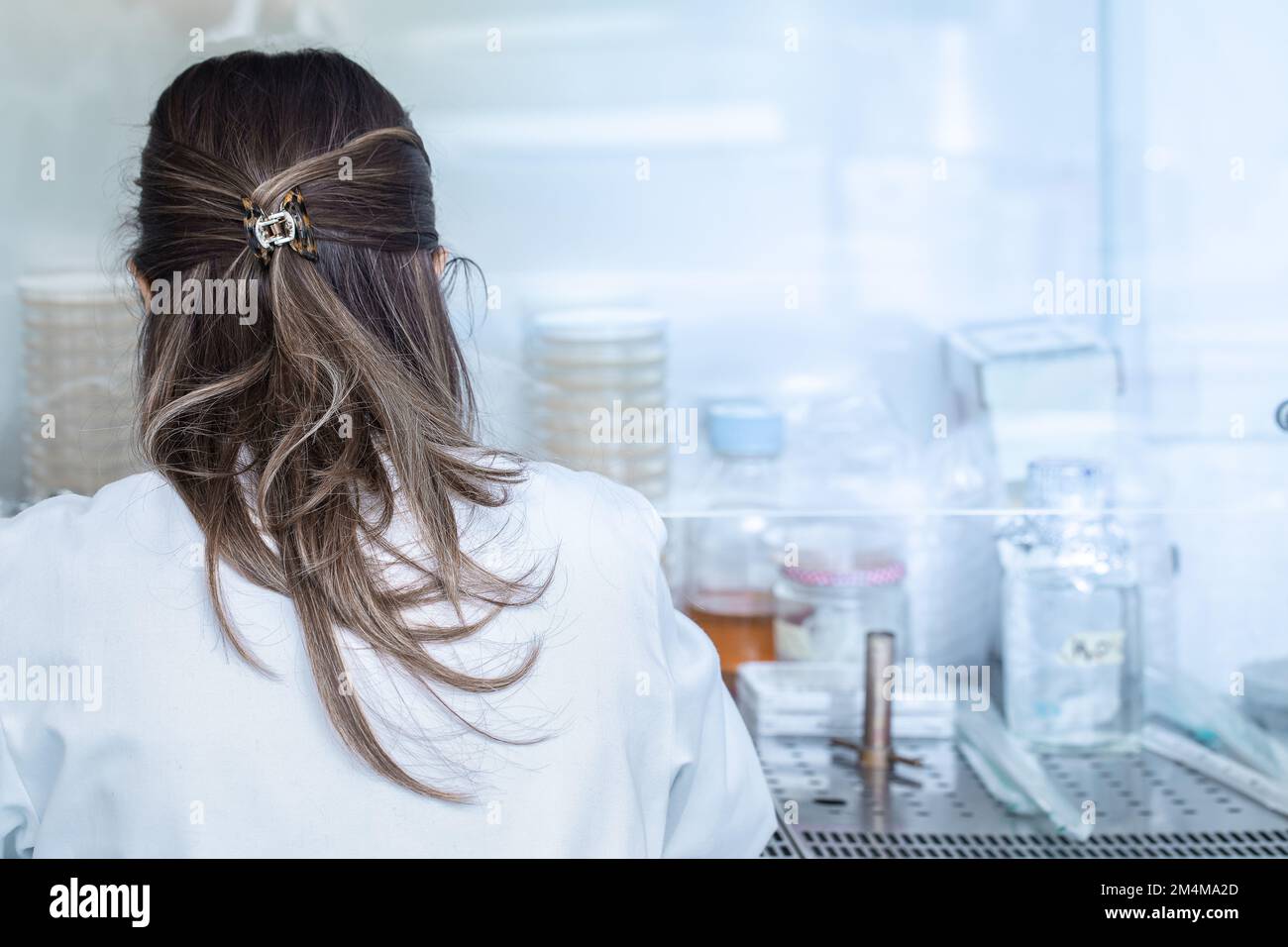 portrait of a woman in a white coat, a scientific researcher who is ...