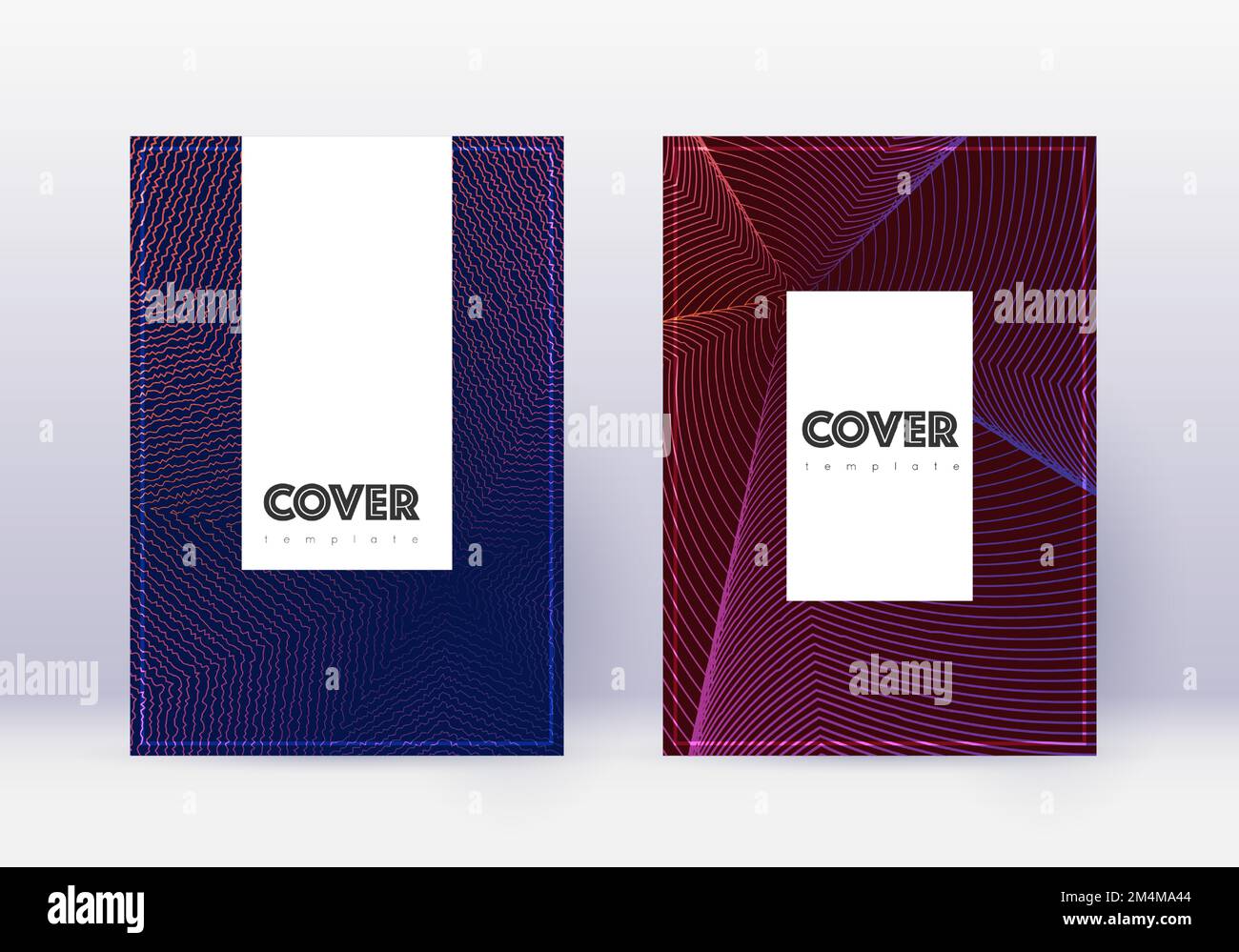 Hipster cover design template set. Violet abstract lines on dark ...