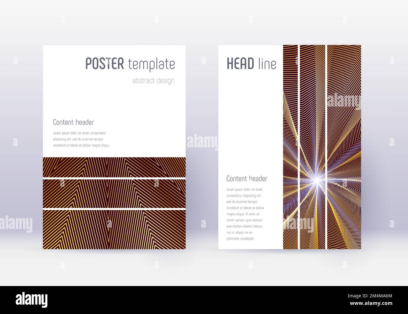 Geometric cover design template set. Gold abstract lines on maroon ...
