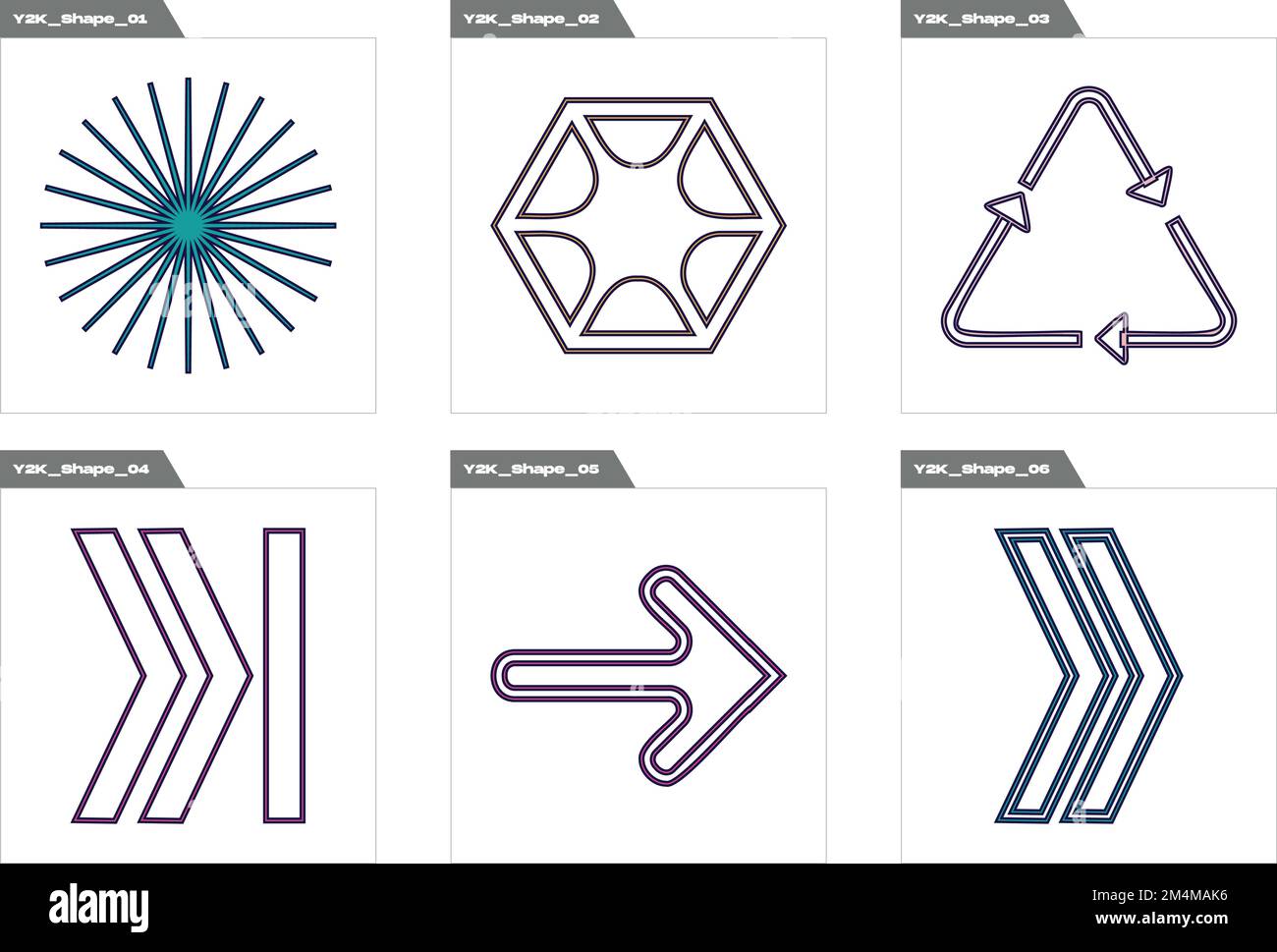 Collection of Y2K elements. Retro futuristic graphic ornaments. Flat minimalist icons Stock ...