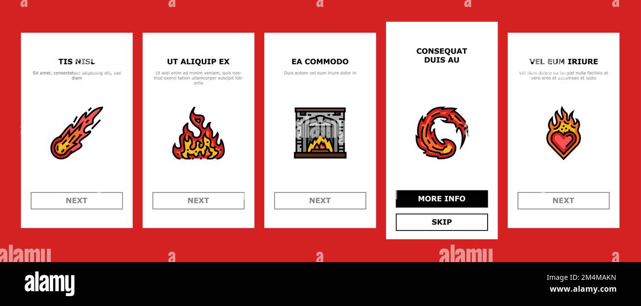 flame hot fire burn bonfire heat onboarding icons set vector Stock ...