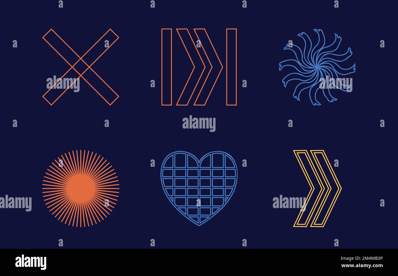 Retro futuristic elements for design. Brutalism star and flower shapes ...