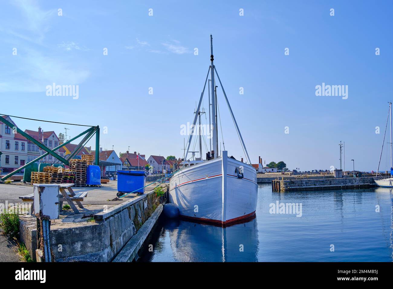 The postboat PETER at the pier of the harbour of Gudhjem, Bornholm ...