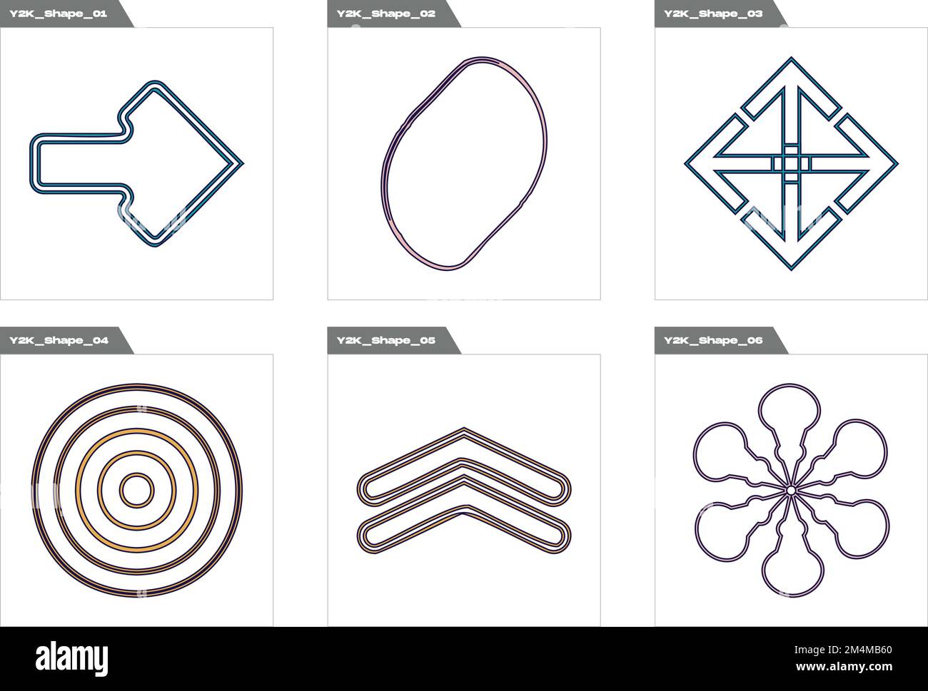 Set of Y2K style vectors of objects. Retro futuristic graphic ornaments. Flat minimalist icons ...