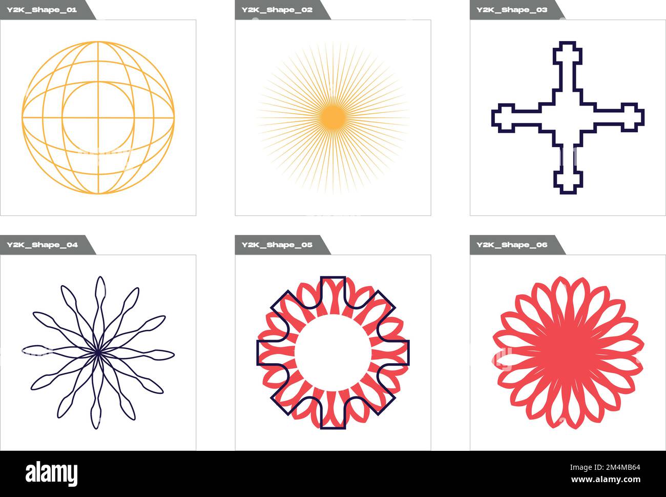 Set of Y2K style vectors of objects. Retro futuristic graphic ornaments. Modern abstract forms ...