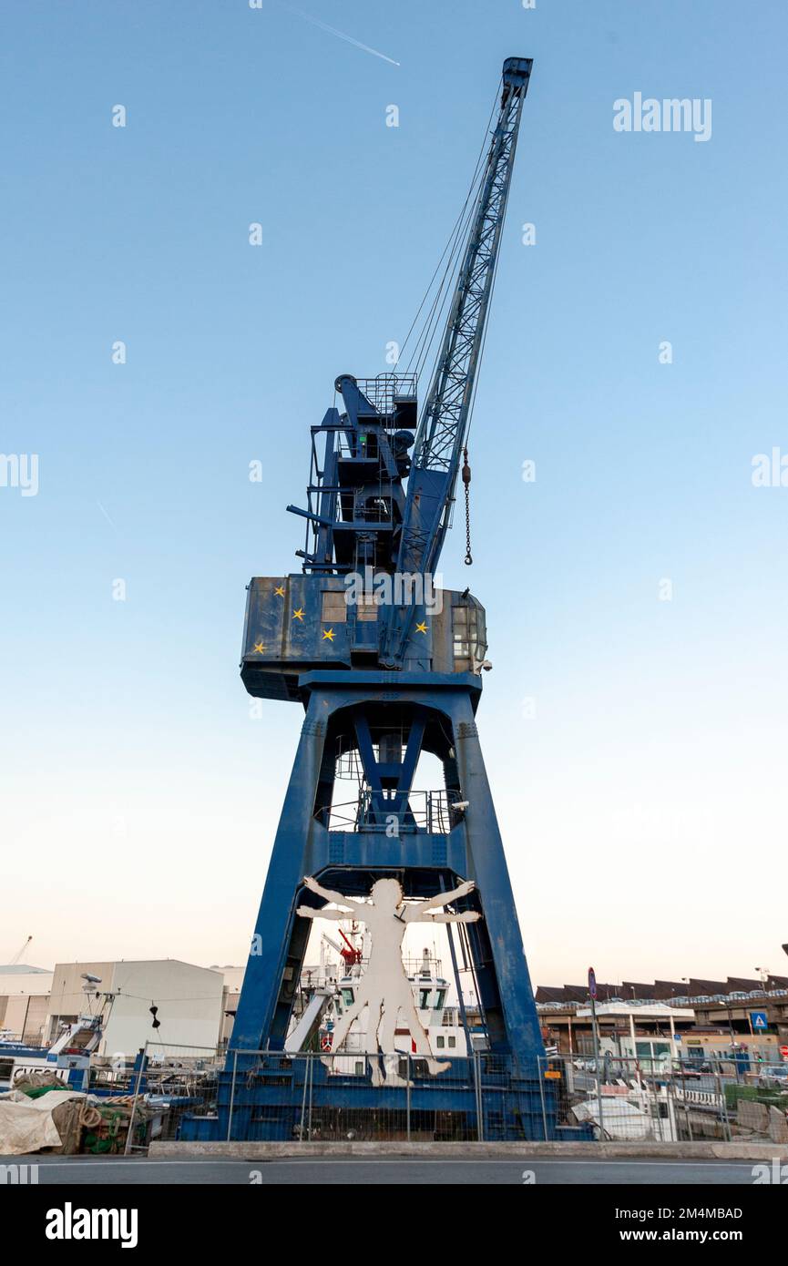 Italy, Savona. Panorama, view of the commercial port of Savona ...