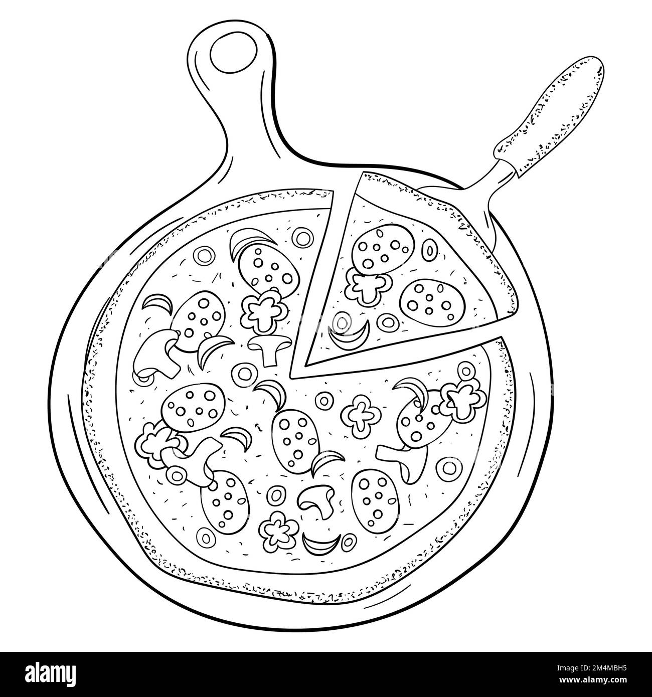 pizza on a round board line art vector Stock Vector Image & Art - Alamy
