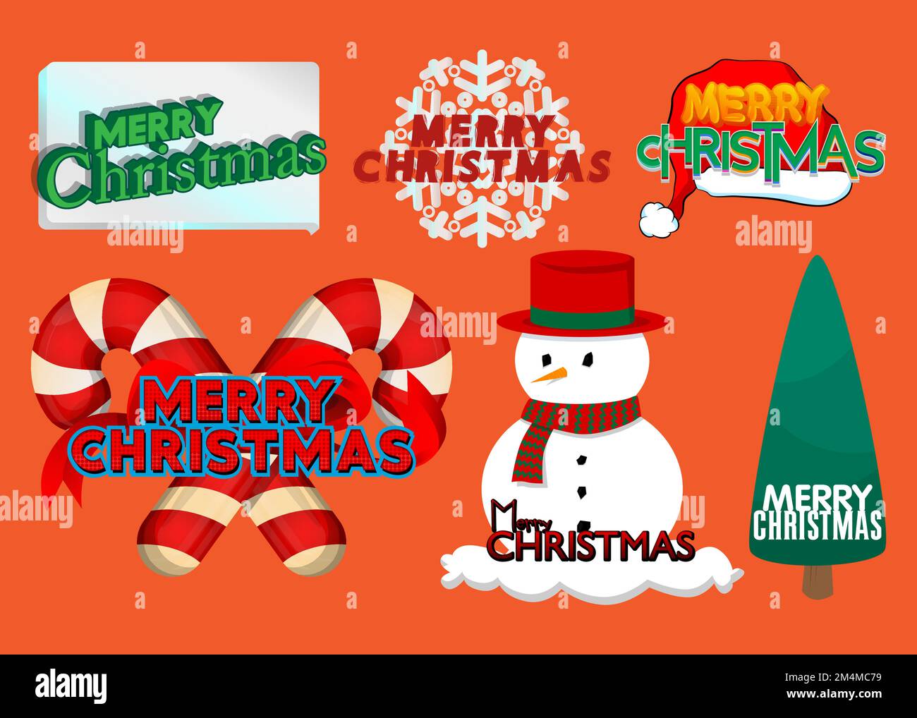 Merry Christmas sticker collection. Holiday icon set Stock Vector Image ...