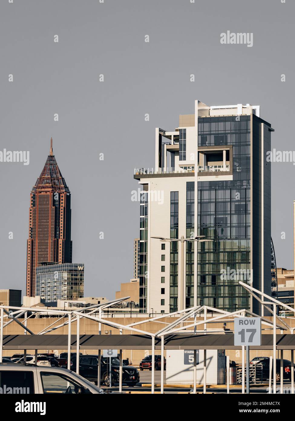 A vertical shot of an Atlanta city skyline at sunset in Georgia, USA ...