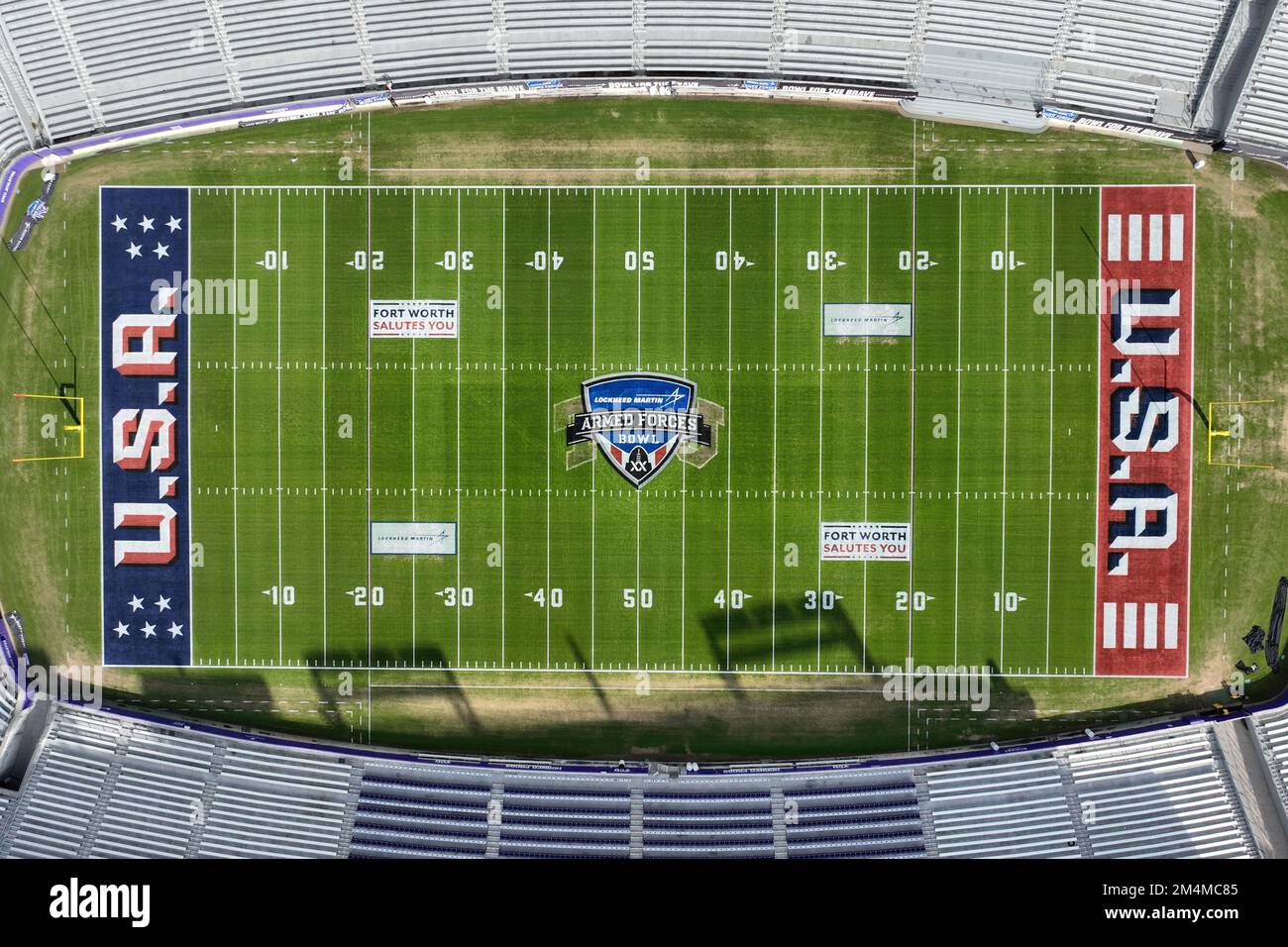 The Lockheed Martin Armed Forces Bowl logo at midField and USA letters ...