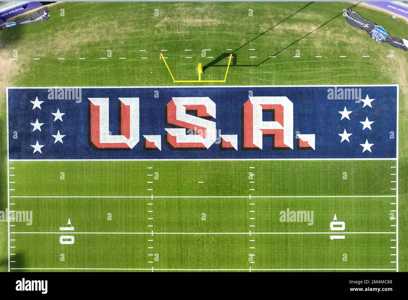 USA letters in the end zone for the Lockheed Martin Armed Forces Bowl ...