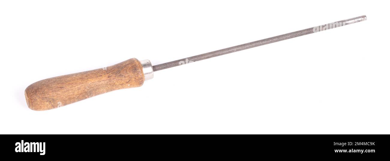 Old file with wood handle on a white background Stock Photo - Alamy