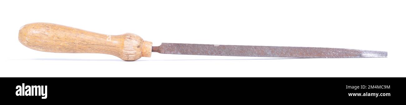 Old file with wood handle on a white background Stock Photo - Alamy