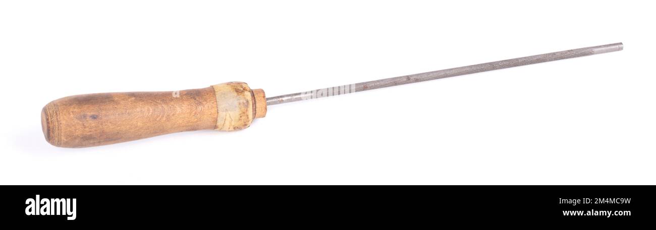 Old file with wood handle on a white background Stock Photo - Alamy