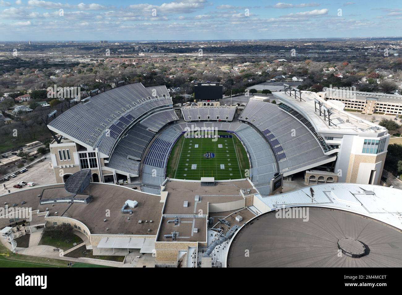 A general overall aerial view of Amon G. Carter Stadium at Texas Christian University, Tuesday ...