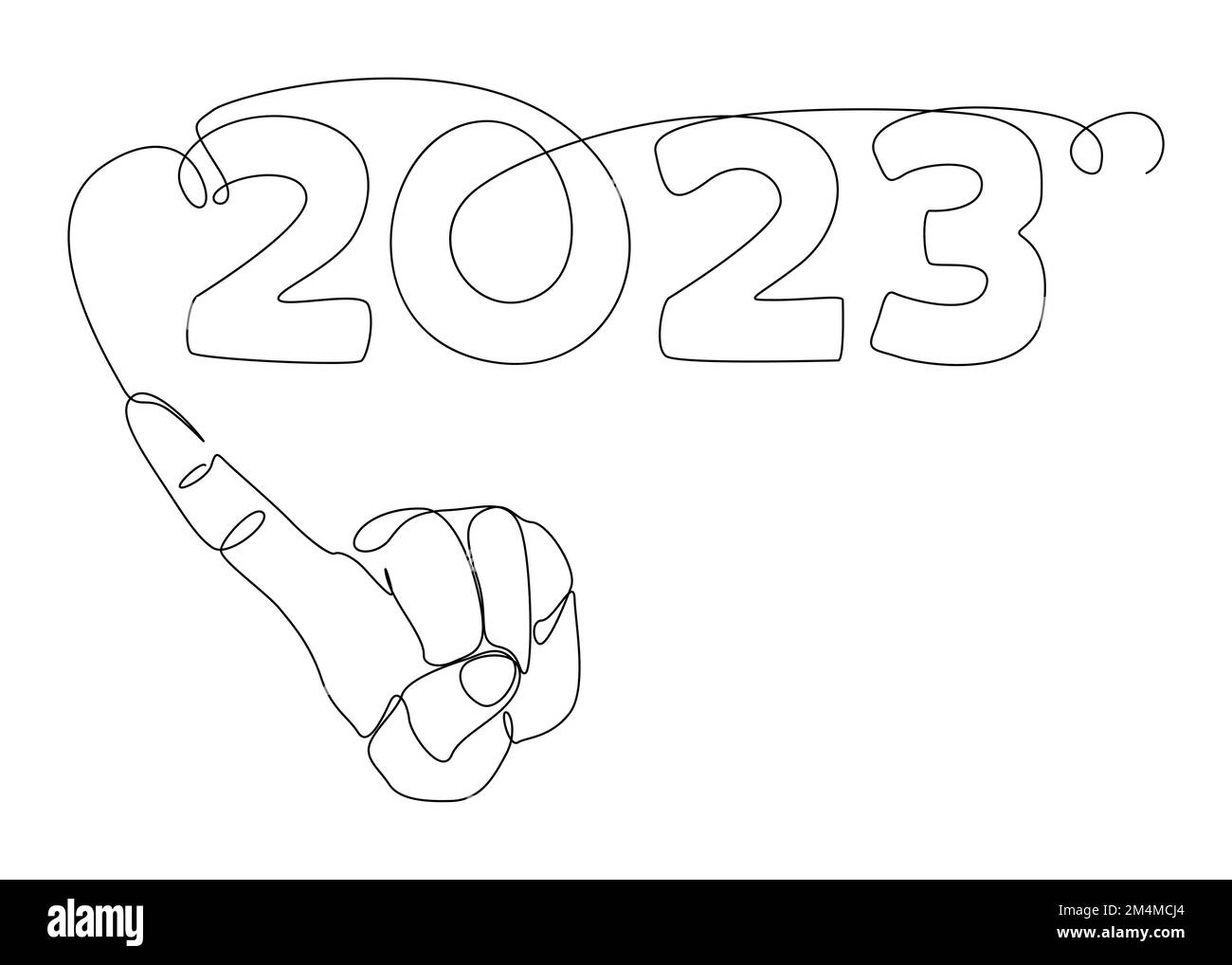 One continuous line of index finger pointng at 2023 number. Thin Line ...