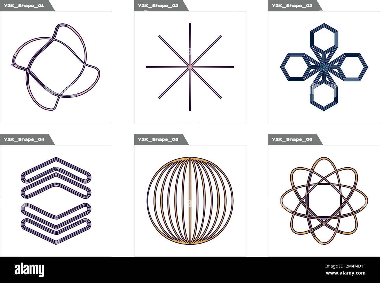 Set of Y2K style vectors of objects. Rave psychedelic retro futuristic set. Elements for graphic ...