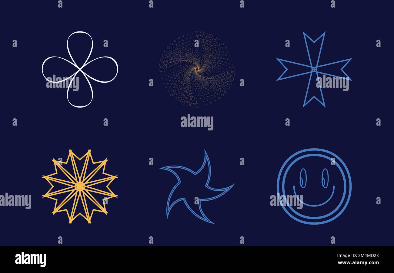 Vector set of Y2K. Retro futuristic graphic ornaments. Elements for ...