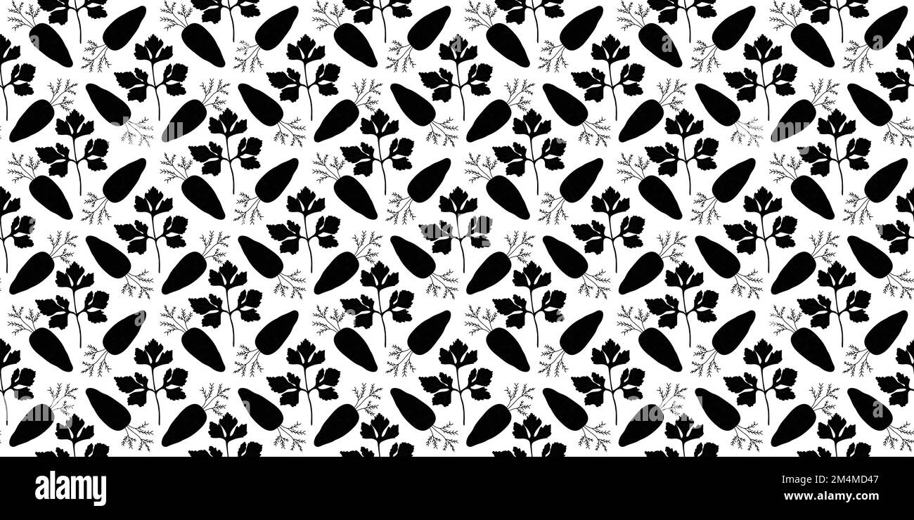 Black and white carrots seamless pattern. Simple repeat vector ...