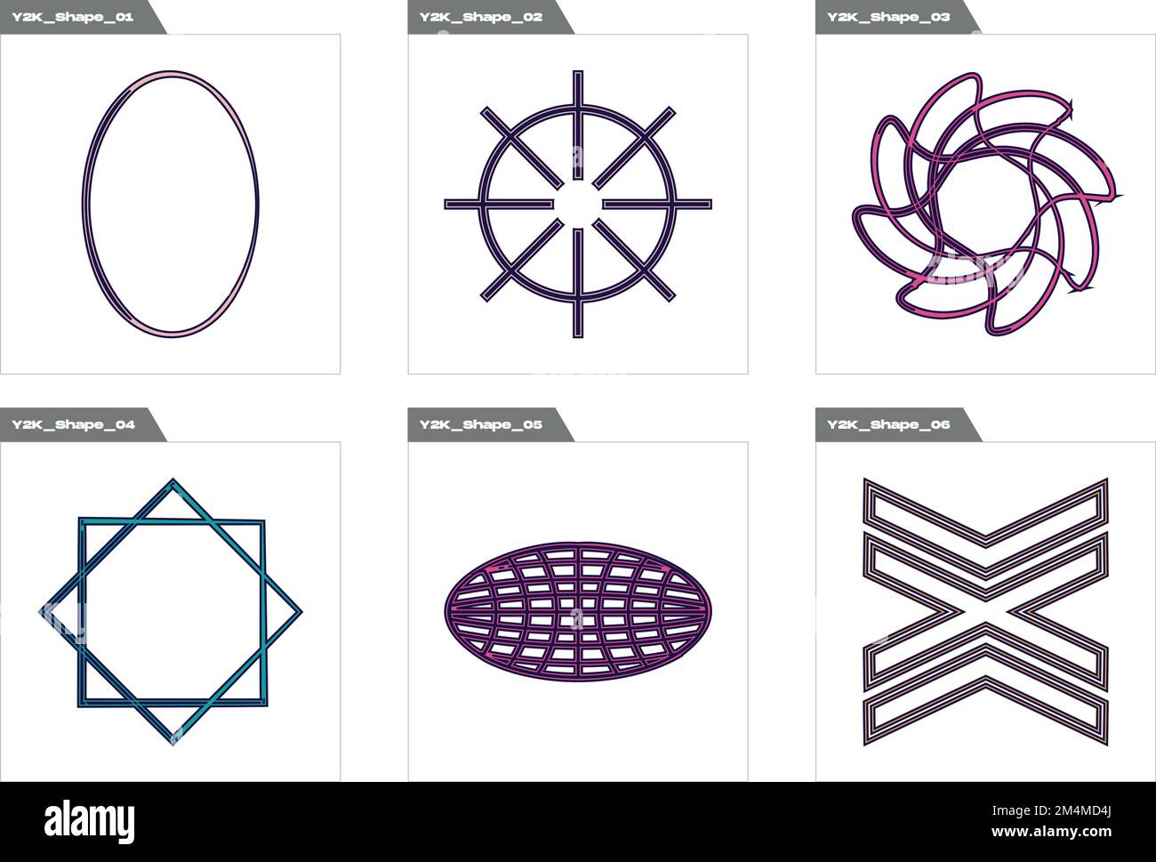 Collection of Y2K elements. Big collection of abstract graphic ...