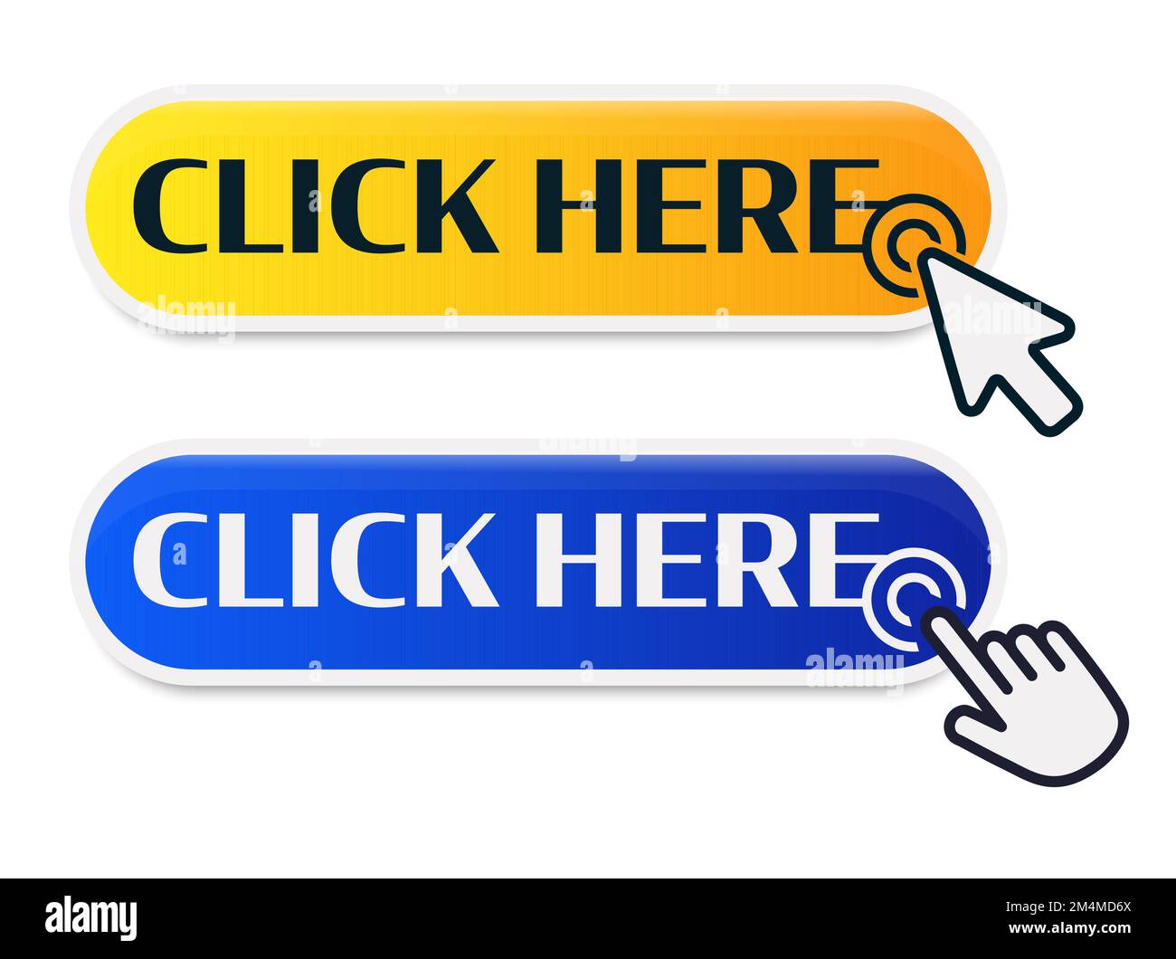 Click Here Button with Click cursor. Set for button website design. Click button. Modern action ...