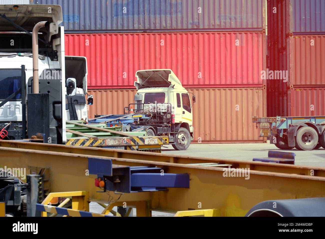 The truck is waiting for the container. in the container yard Stock ...