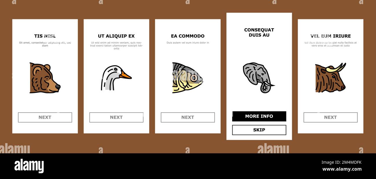 animal zoo nature wildlife onboarding icons set vector Stock Vector ...