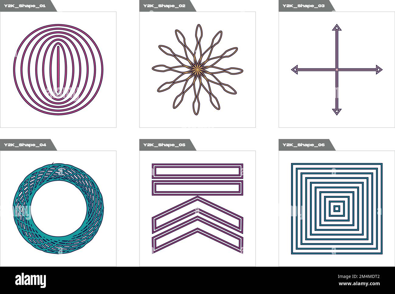 Vector set of Y2K. Big collection of abstract graphic geometric symbols ...