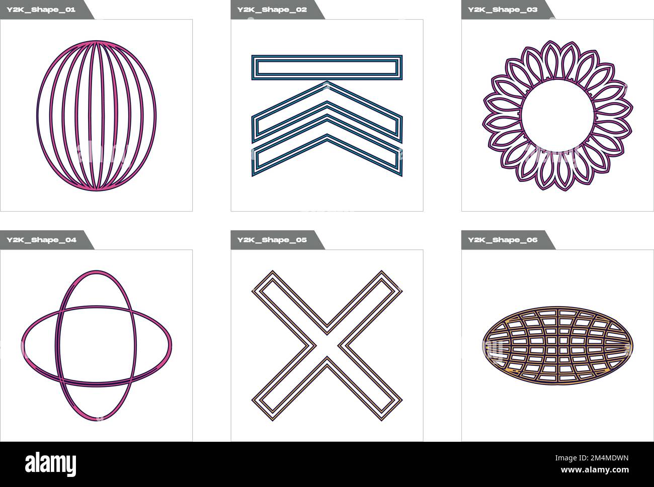 Collection of Y2K elements. Retro futuristic graphic ornaments. Objects ...