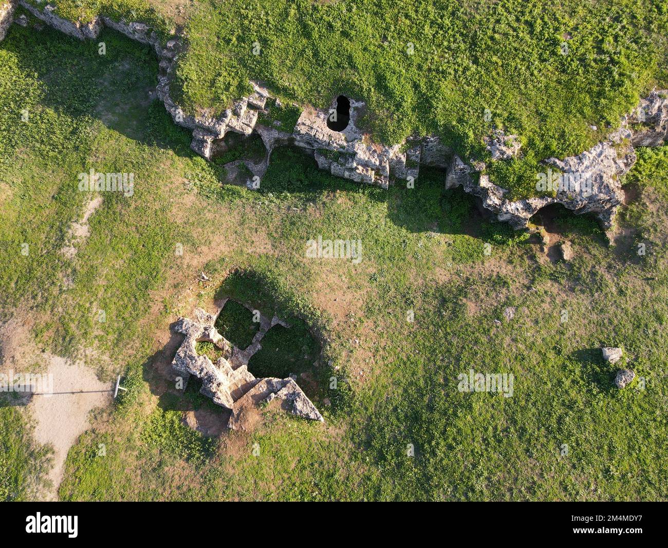 Drone view at the necropolis of Anghelu Ruju on Sardinia in Italy Stock ...